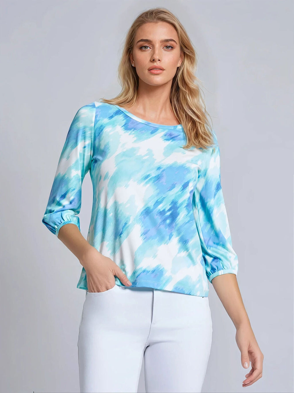 Puff Sleeve Printed Moss Crepe Top – meison