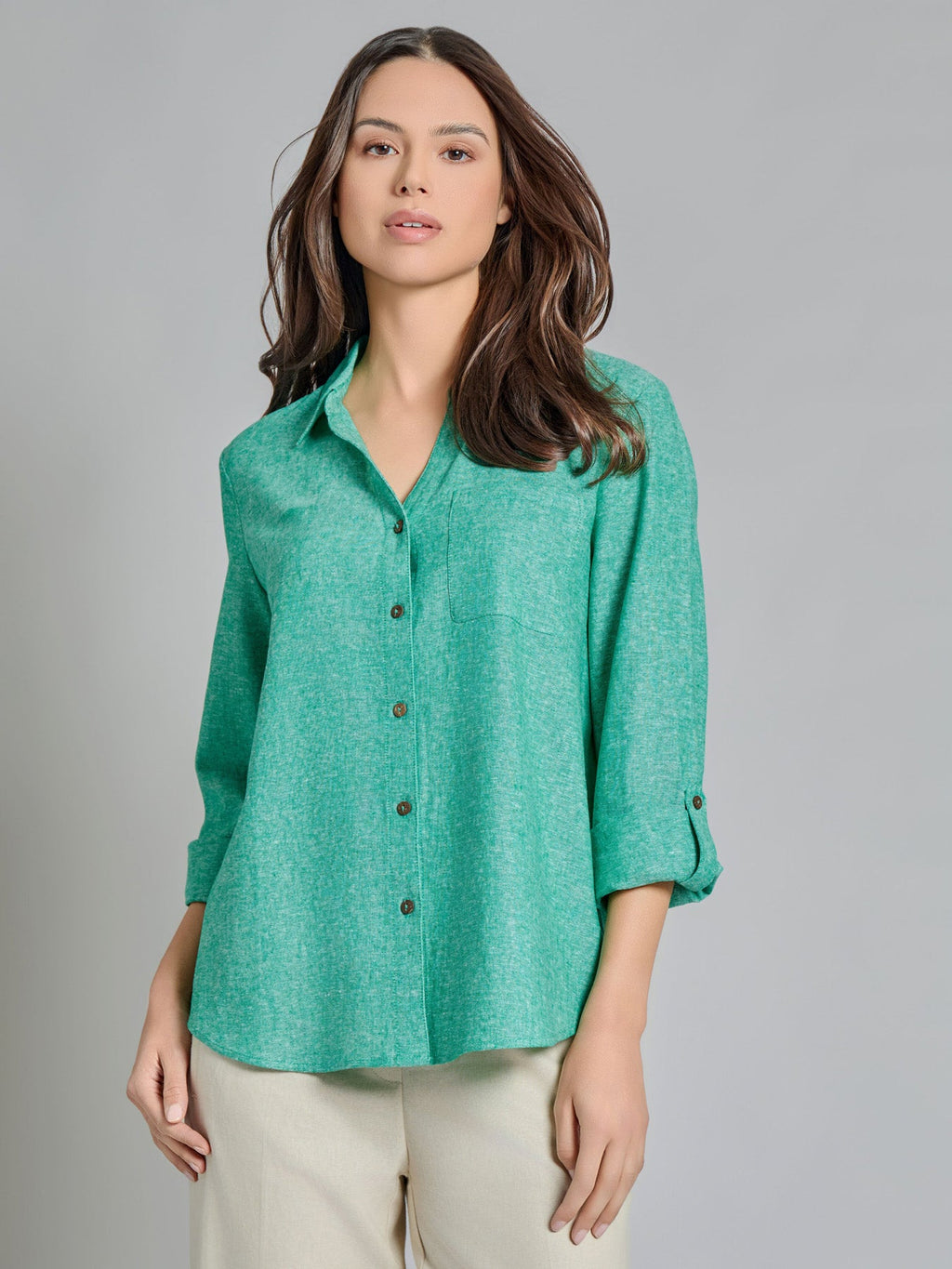 Roll-Tab Button-Front Blouse – meison