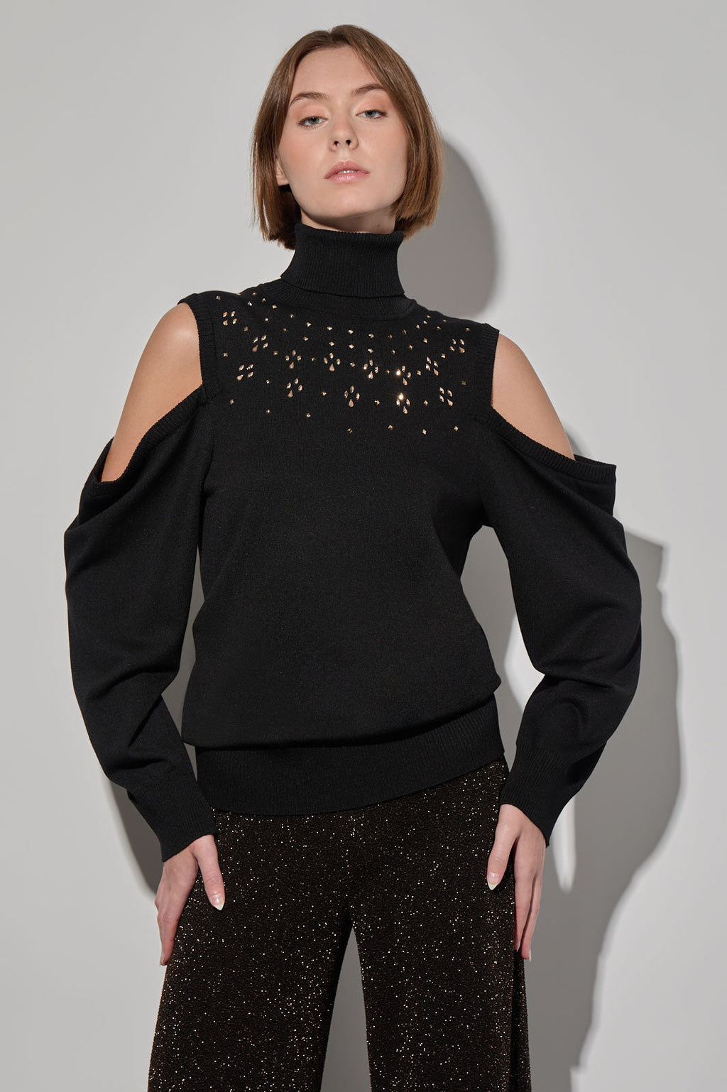 Cold Shoulder Soft Knit Stud Detail Turtleneck – meison