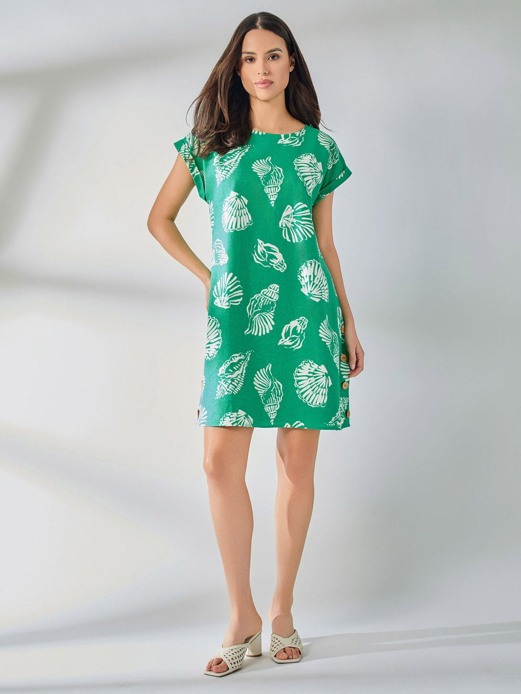 Plus Short Sleeve Side Button Swing Dress, Linen Blend – meison