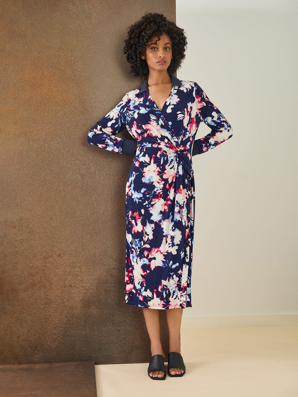 Floral Collared Twist Wrap Midi Dress – meison