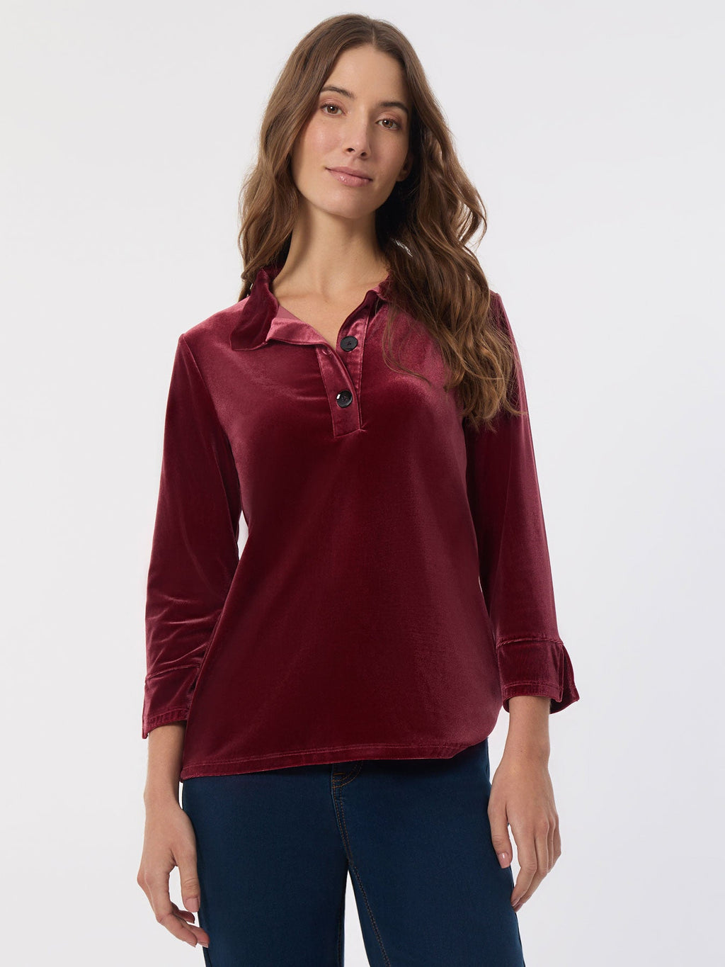 Velour Pop-Over Collar Top – meison