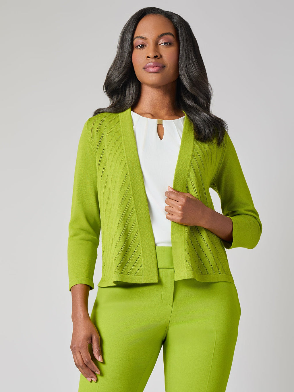 Diagonal Stitch Short Cardigan, Cotton Blend – meison