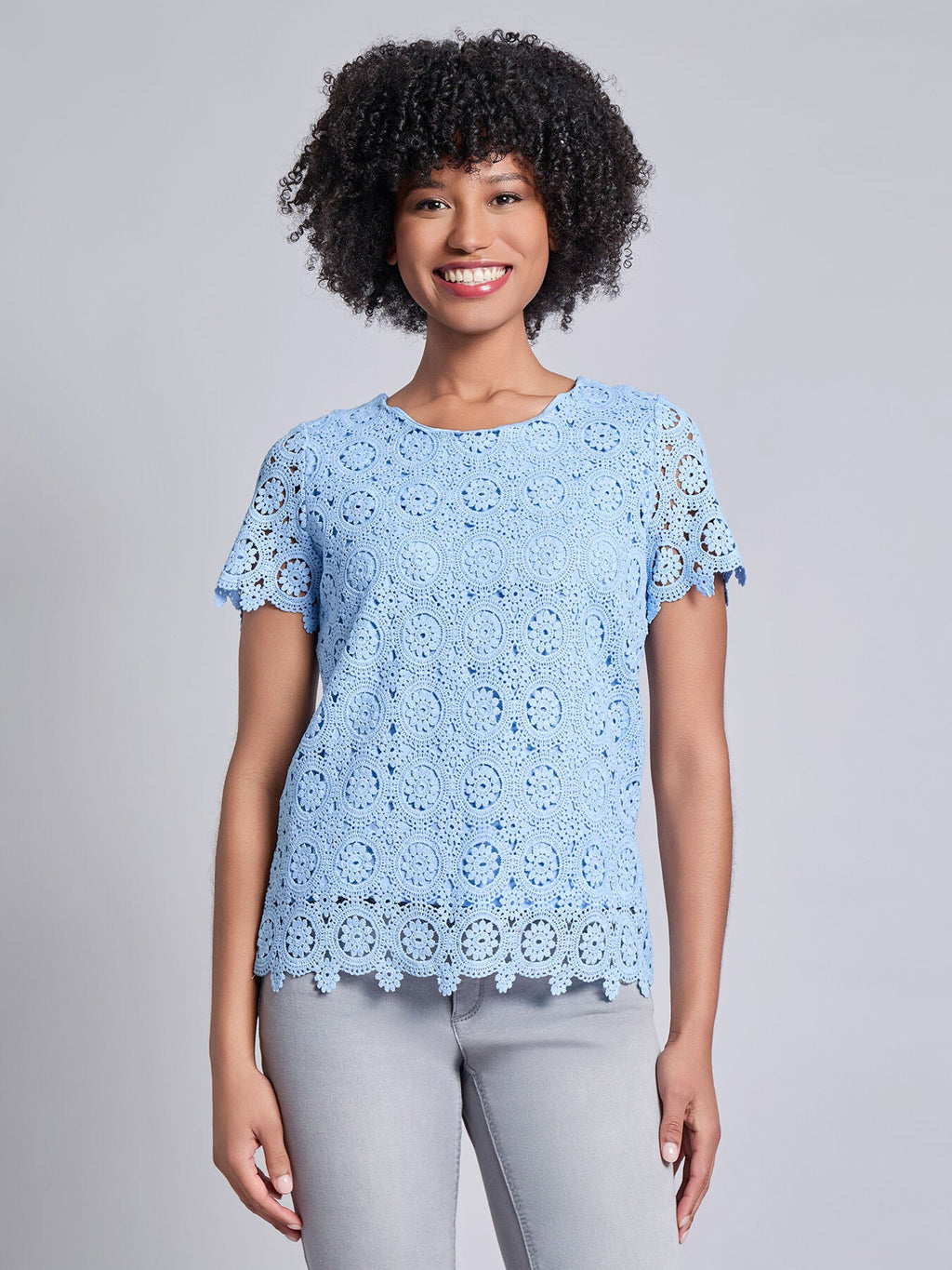 Petite Short Sleeve Lace Top – meison