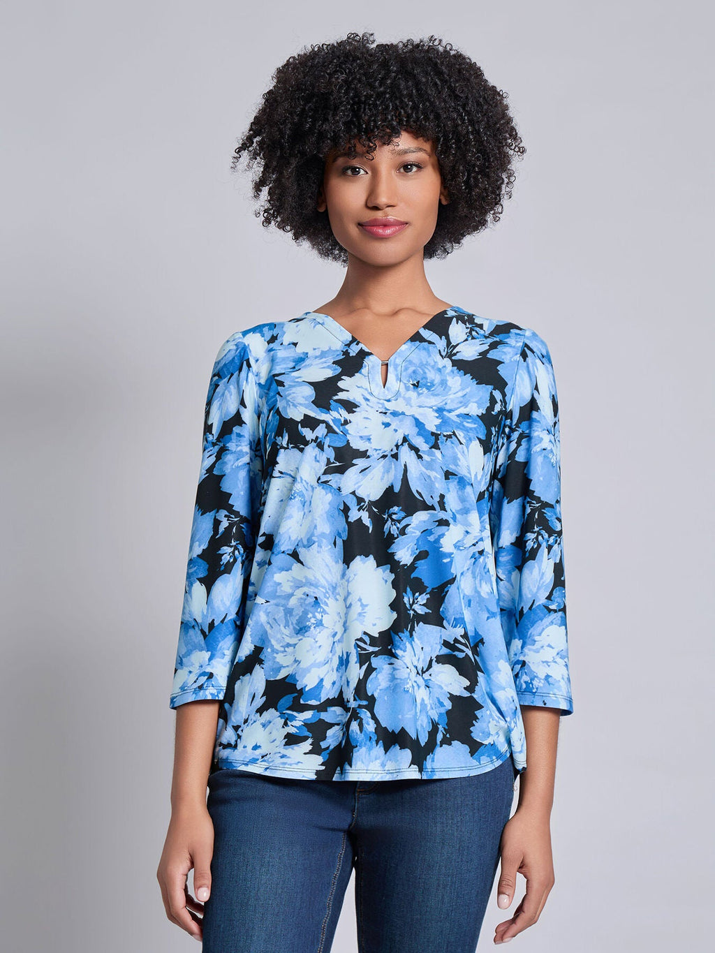 3/4 Sleeve Keyhole Neck Print Top – meison