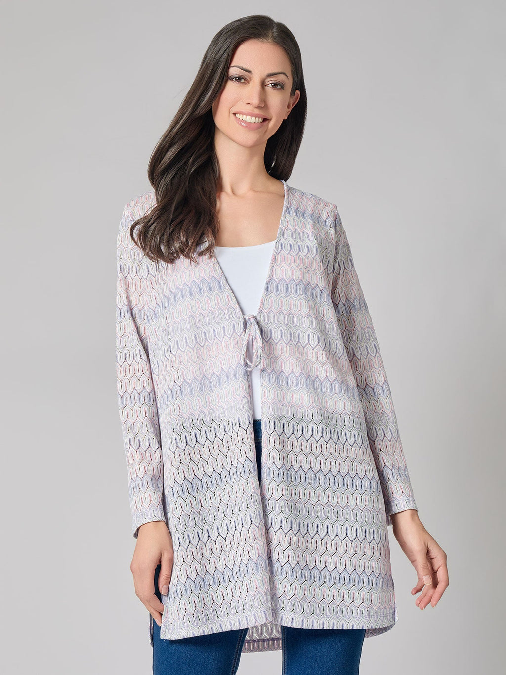 Plus Tie Front Chevron Knit Cardigan – meison