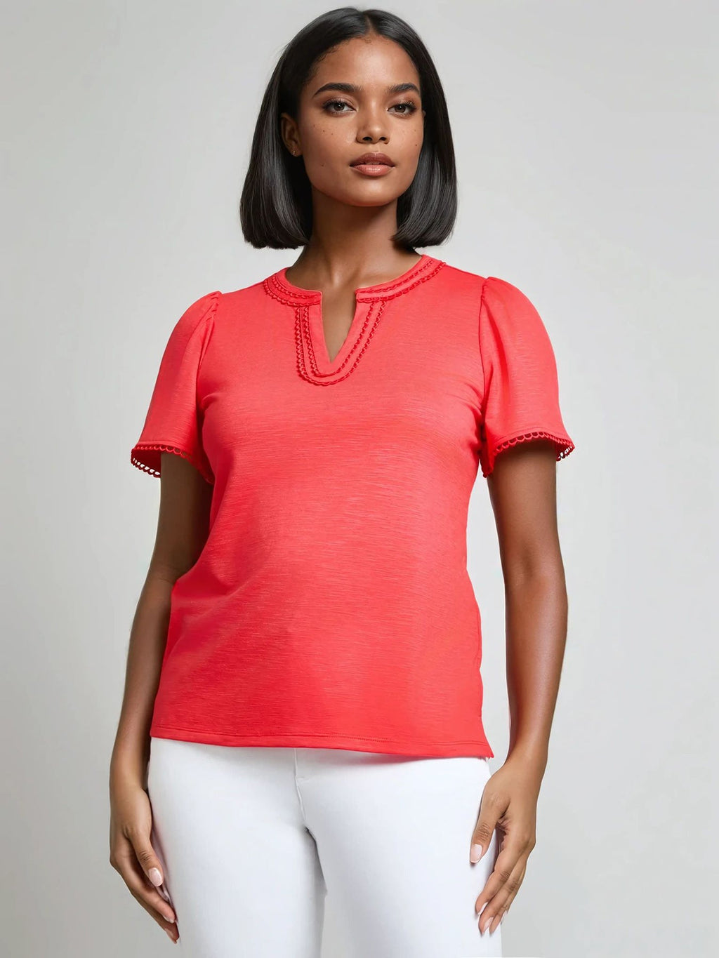 Split Neck Flutter Sleeve Top – meison