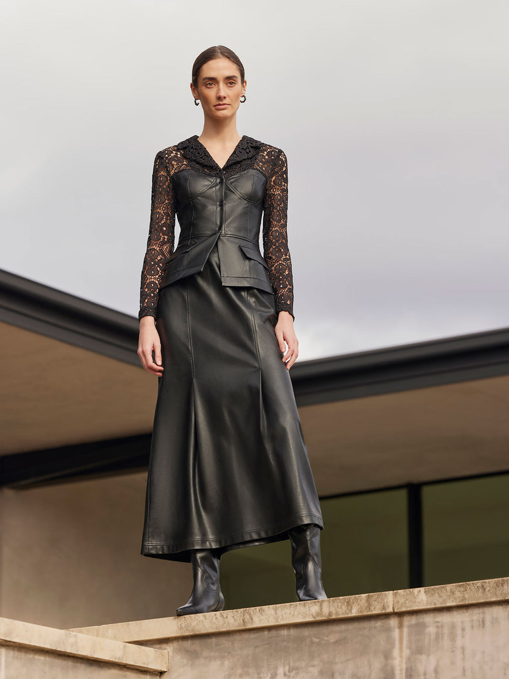 Modern Fit Lace & Vegan Leather Corset Jacket – meison