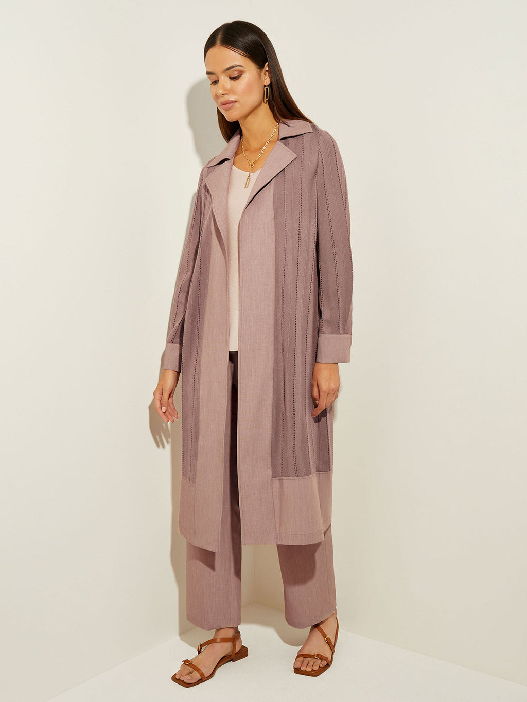 Sheer Duster - Long Brown Coat | Misook – meison