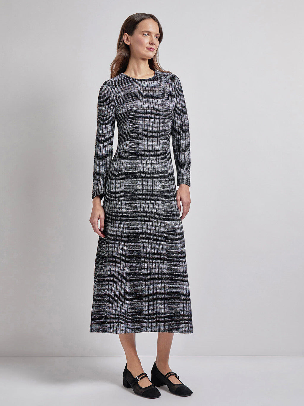 Fit & Flare Tweed Knit Maxi Dress – meison