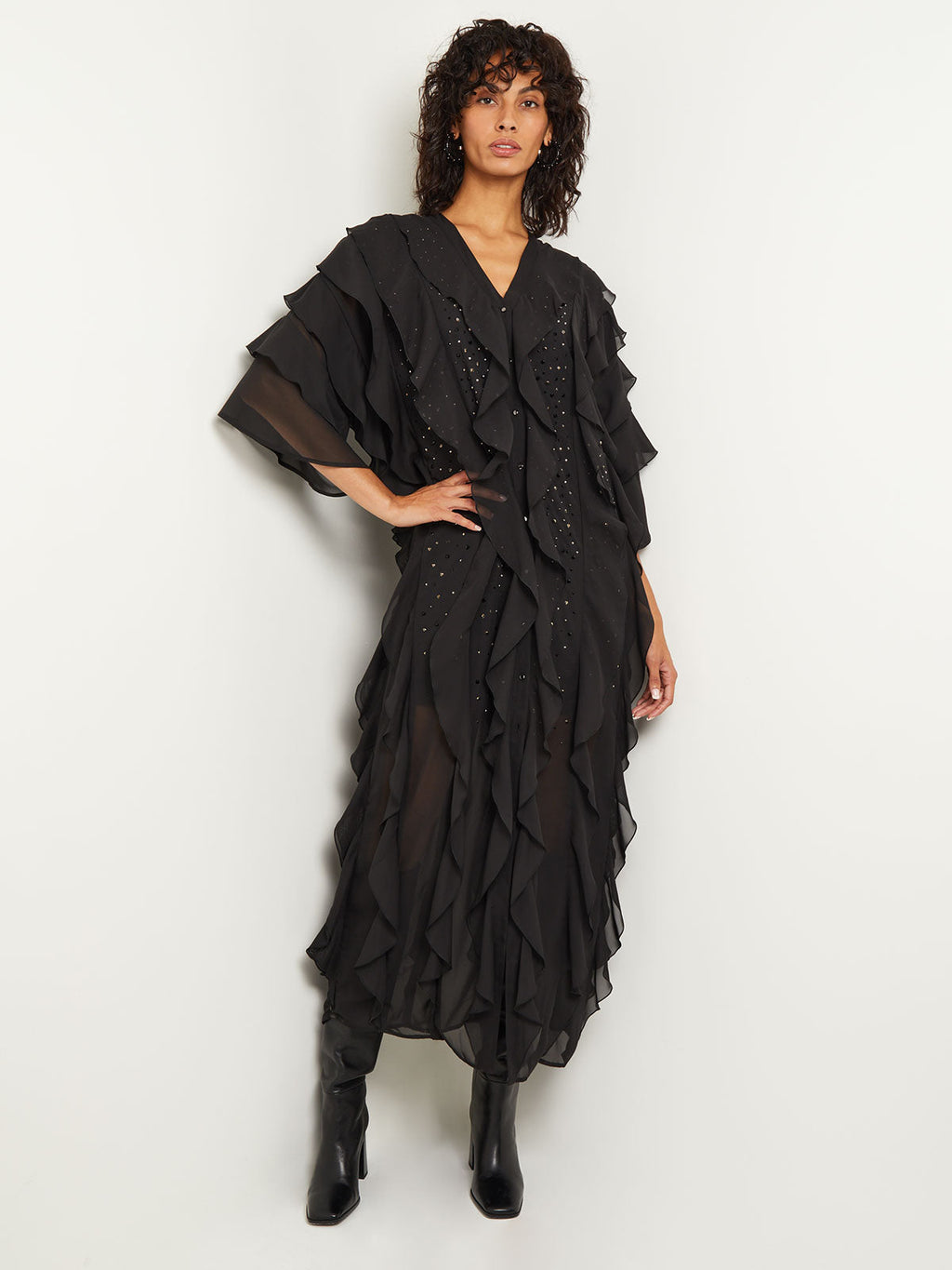 Tiered Ruffle Woven Chiffon Maxi Dress – meison