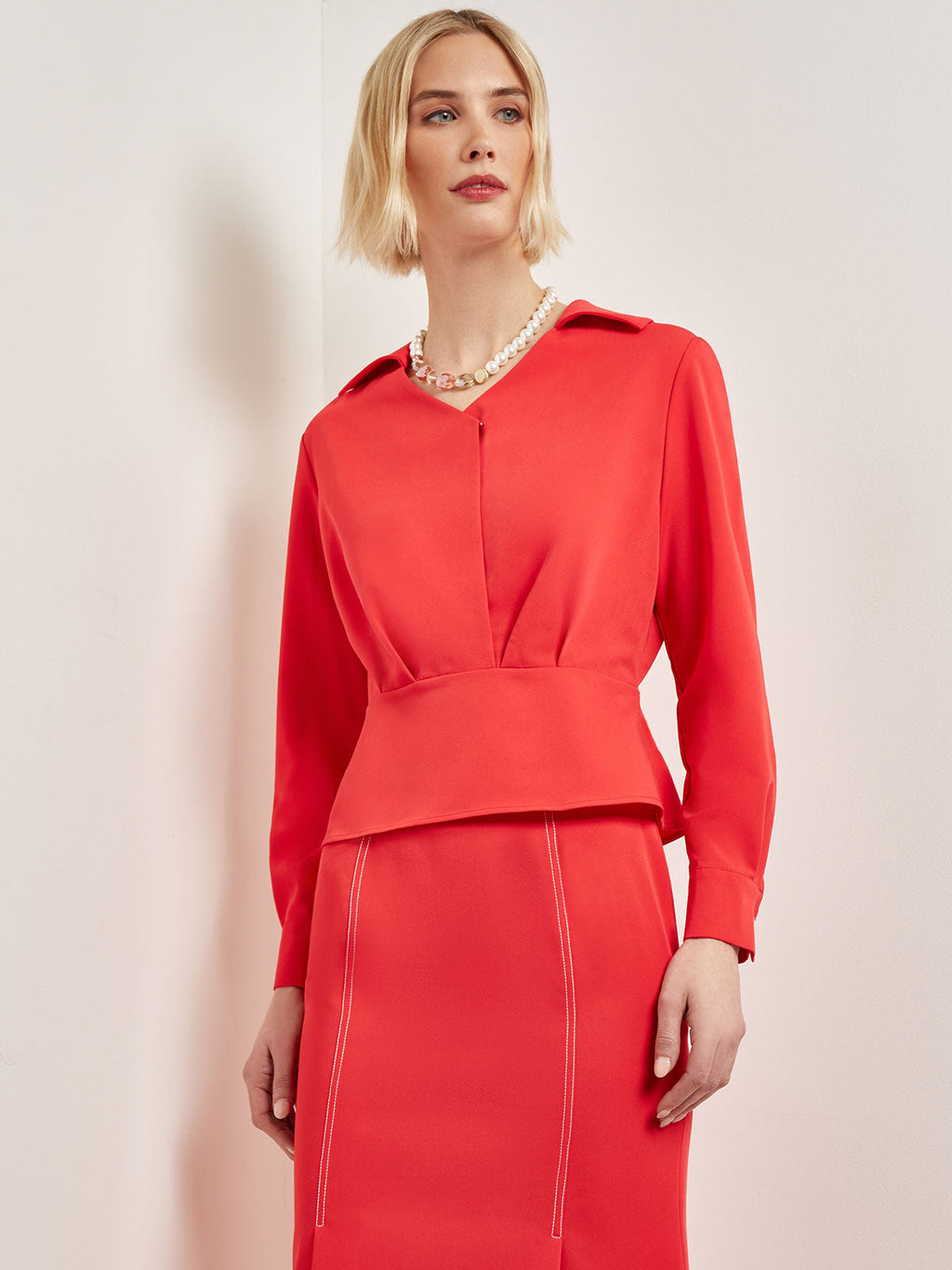Collared Surplice Neck Blouse - Peplum Woven – meison