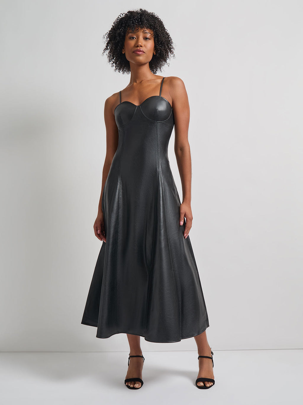 Modern Fit-and-Flare Vegan Leather Princess Seam Maxi Dress – meison
