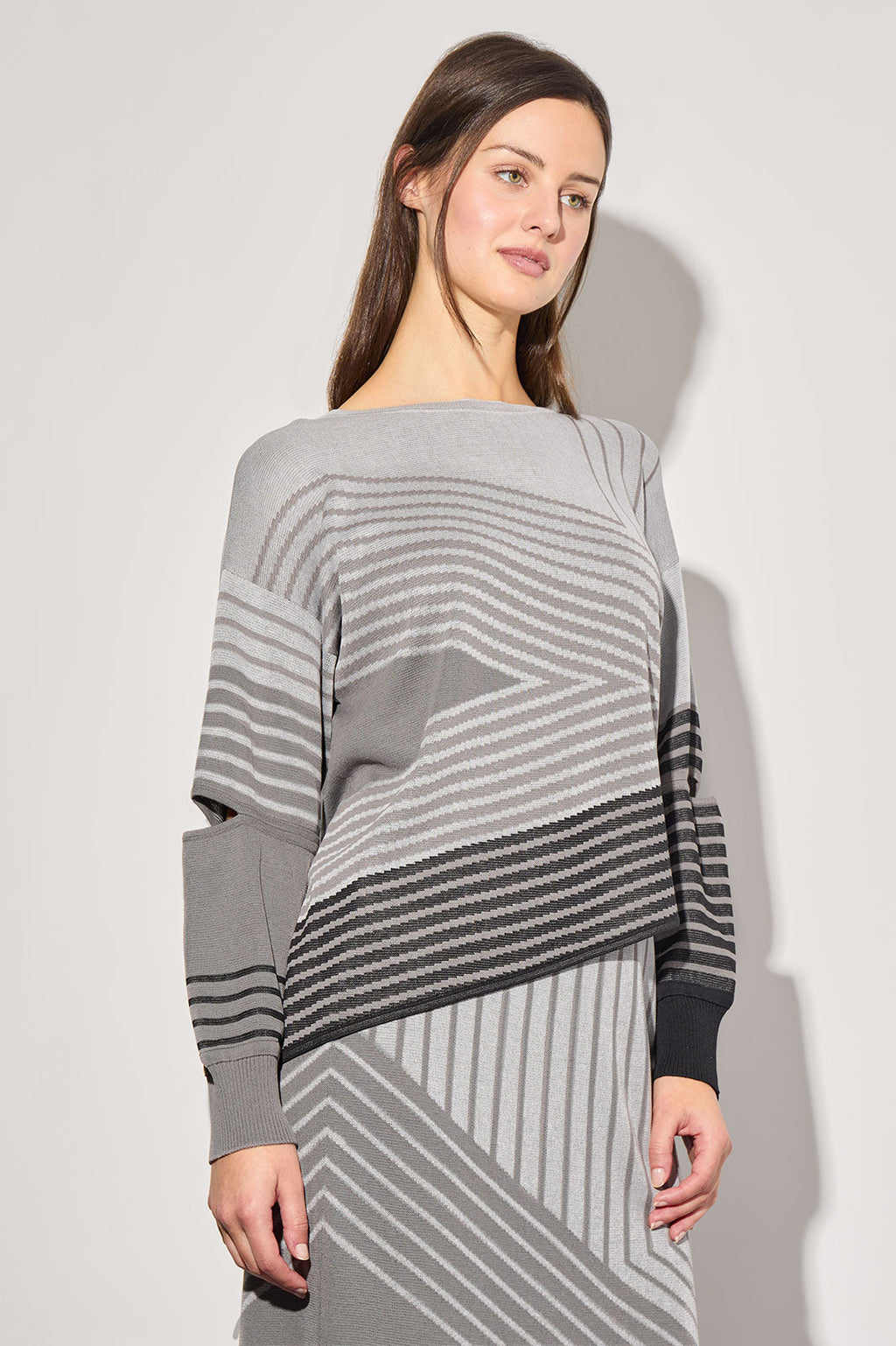 Asymmetrical Tunic - Stripe Color Block Soft Knit | Ming Wang – meison