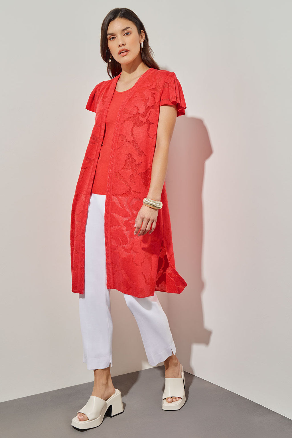 Plus Size Longline Jacket - Floral Burnout Soft Knit | Ming Wang – meison