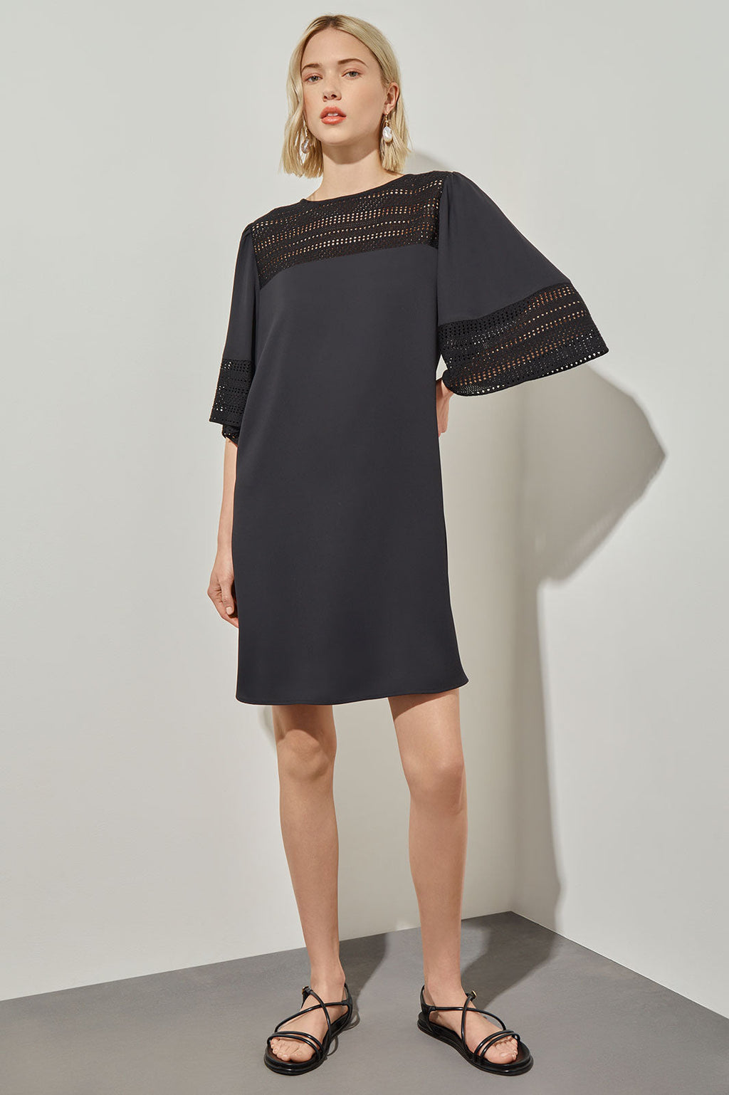 Above-the-Knee Shift Dress - Bell Sleeve Mixed-Media – meison