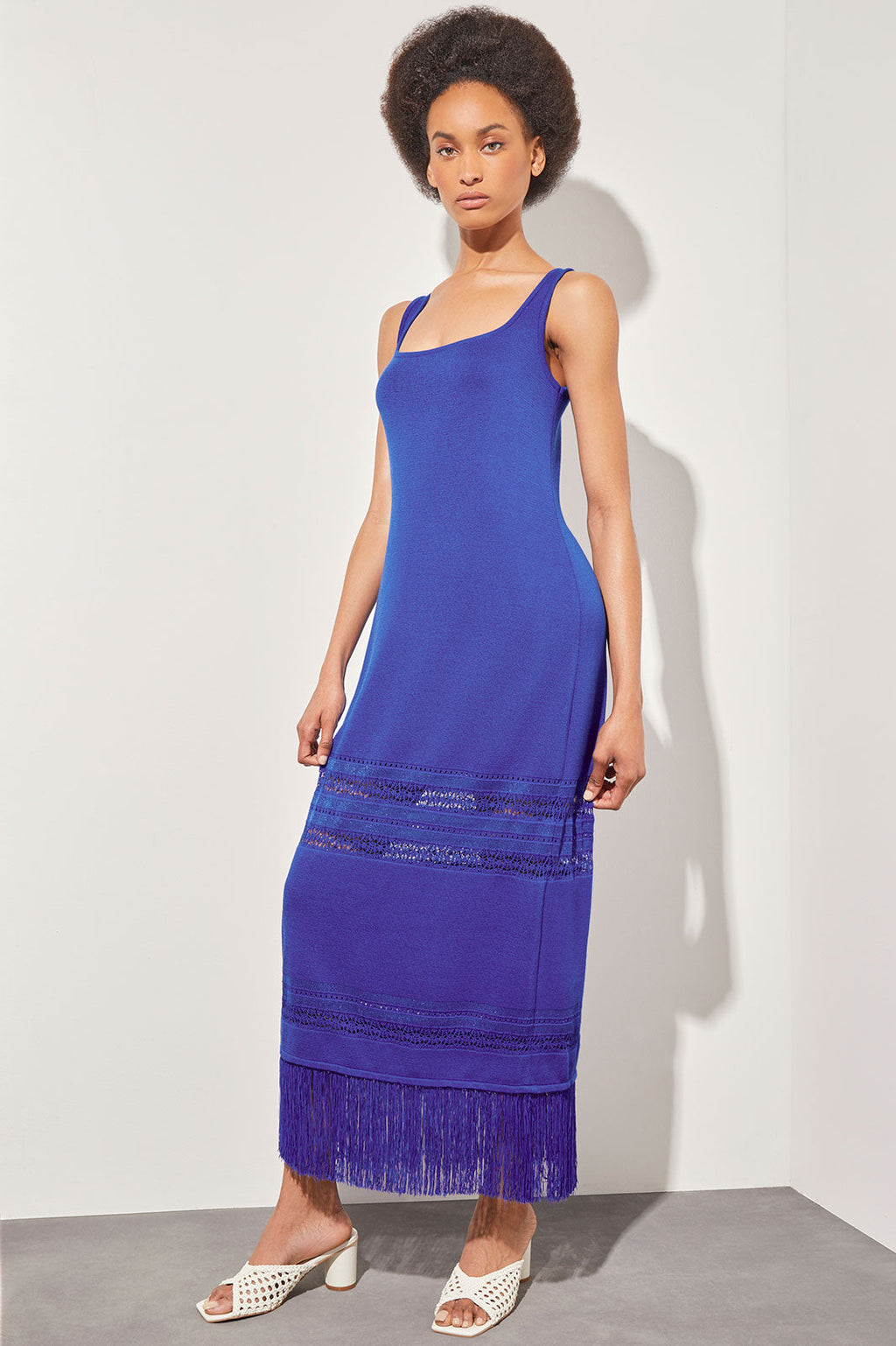 Modern Fit Maxi Sheath Dress - Fringe Trim Knit – meison