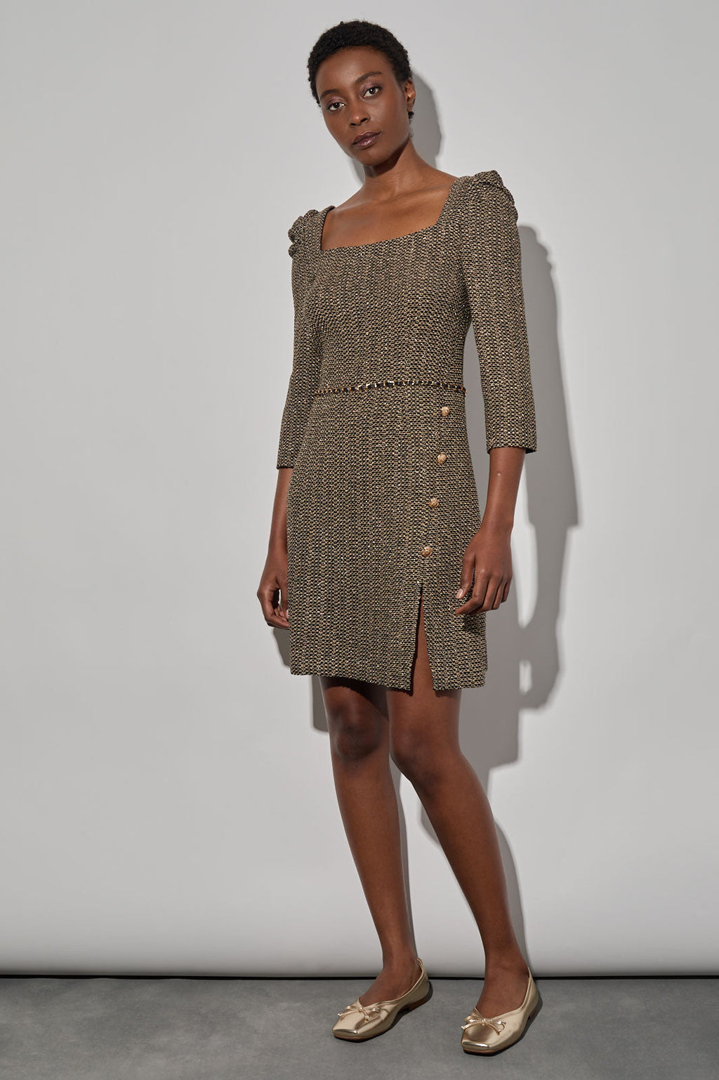 Modern Fit Lurex Knit Square Neck Above-the-Knee Dress – meison