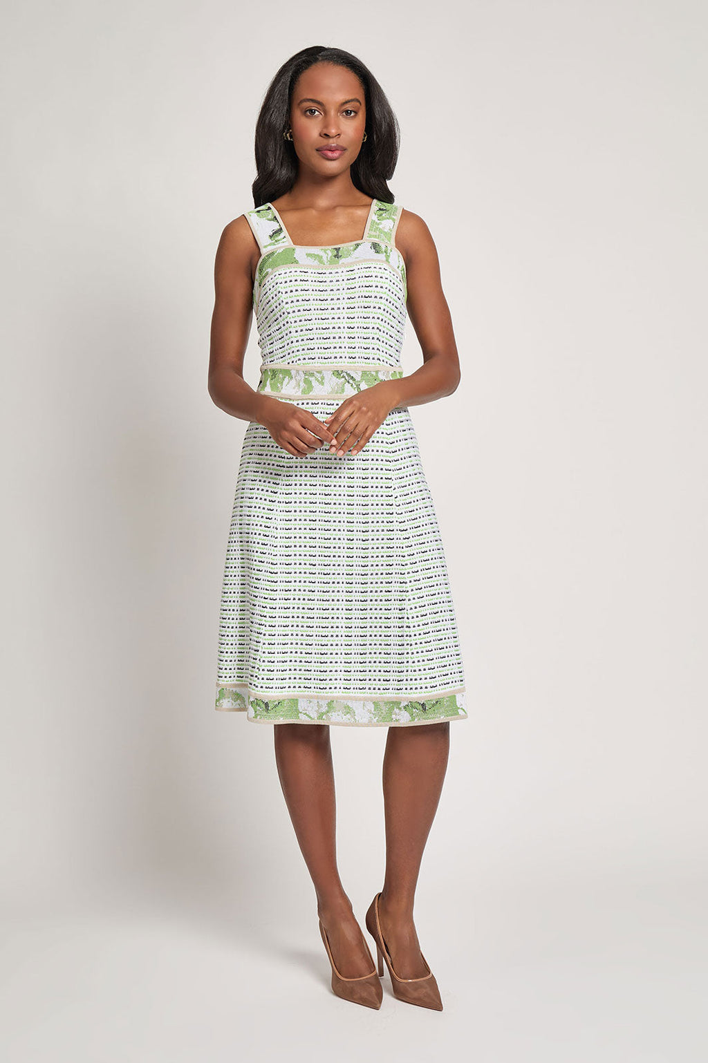 Dotted Stripe Fit-N-Flare Midi Dress | Ming Wang – meison