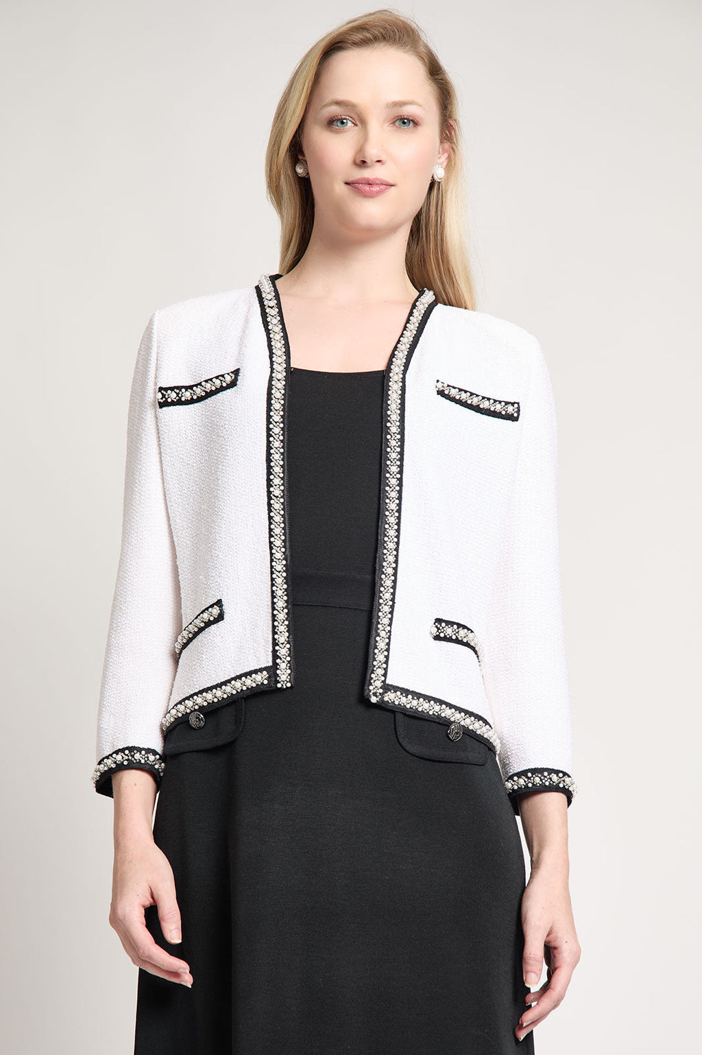 Plus Size Heritage Fit Textured Pearl Trim Jacket | Ming Wang – meison