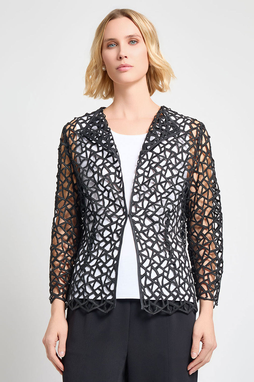 Plus Size Tailored Fit Lace Wing Collar Jacket | Ming Wang – meison